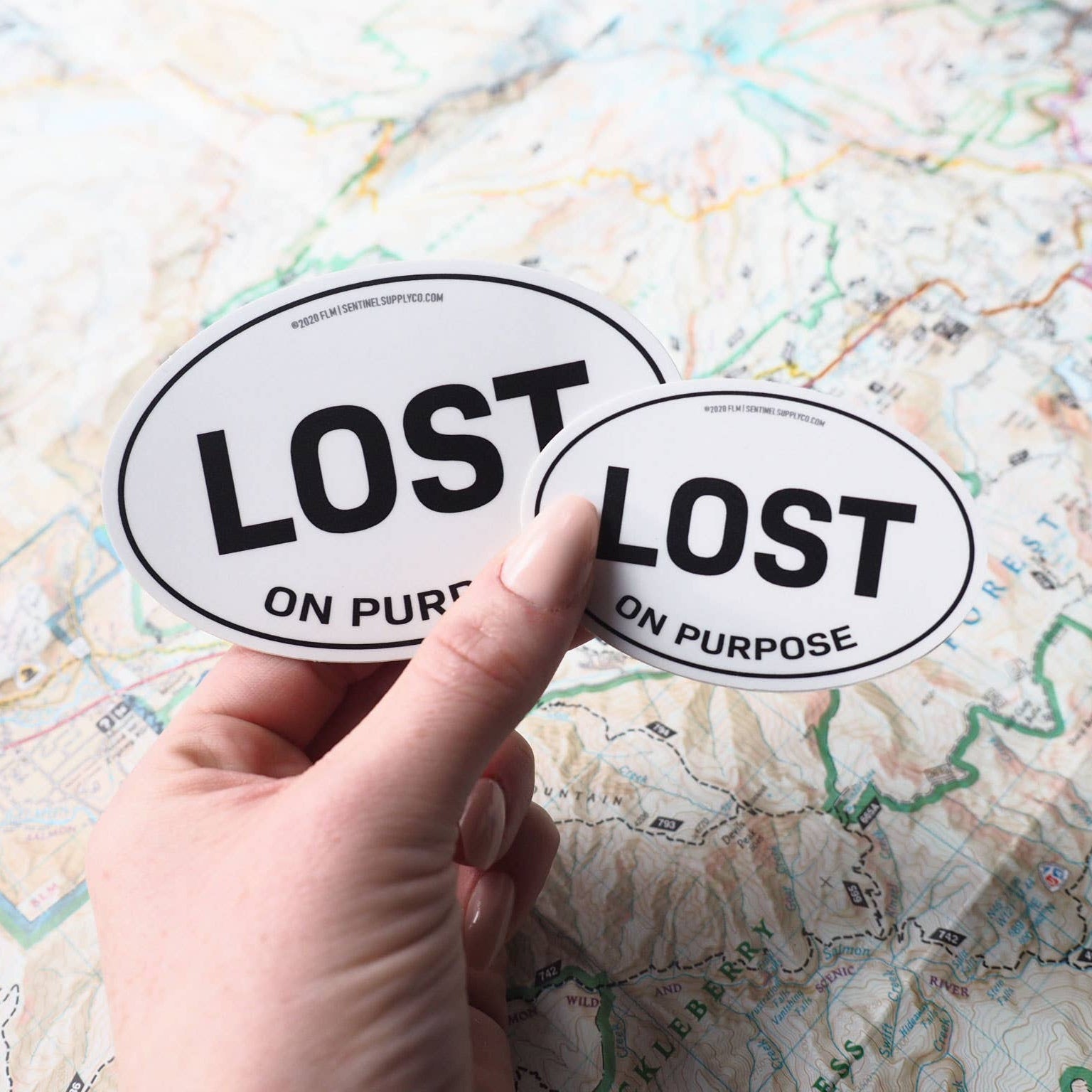 Lost on Purpose Oval Bumper Sticker, Outdoor Adventure Decal – Up North NH