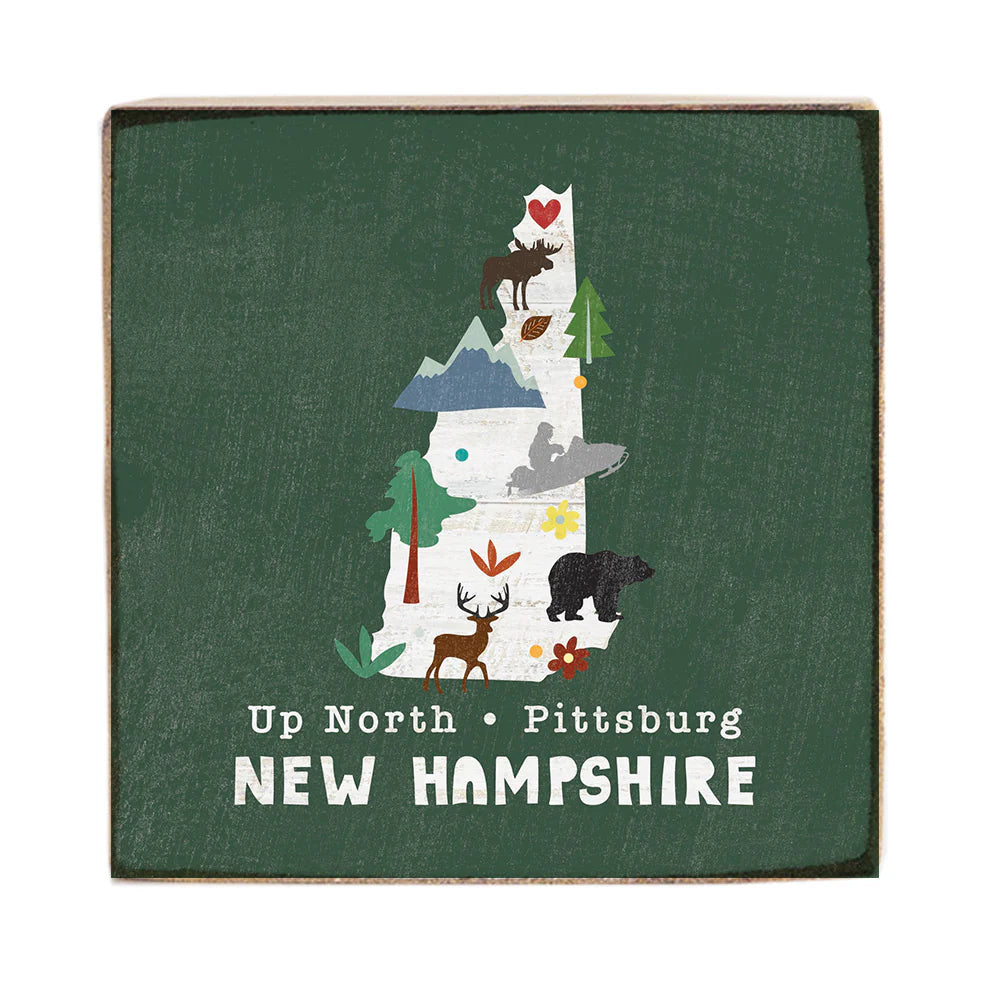 State Cute Icons - Square Wood Block Sign – Up North NH