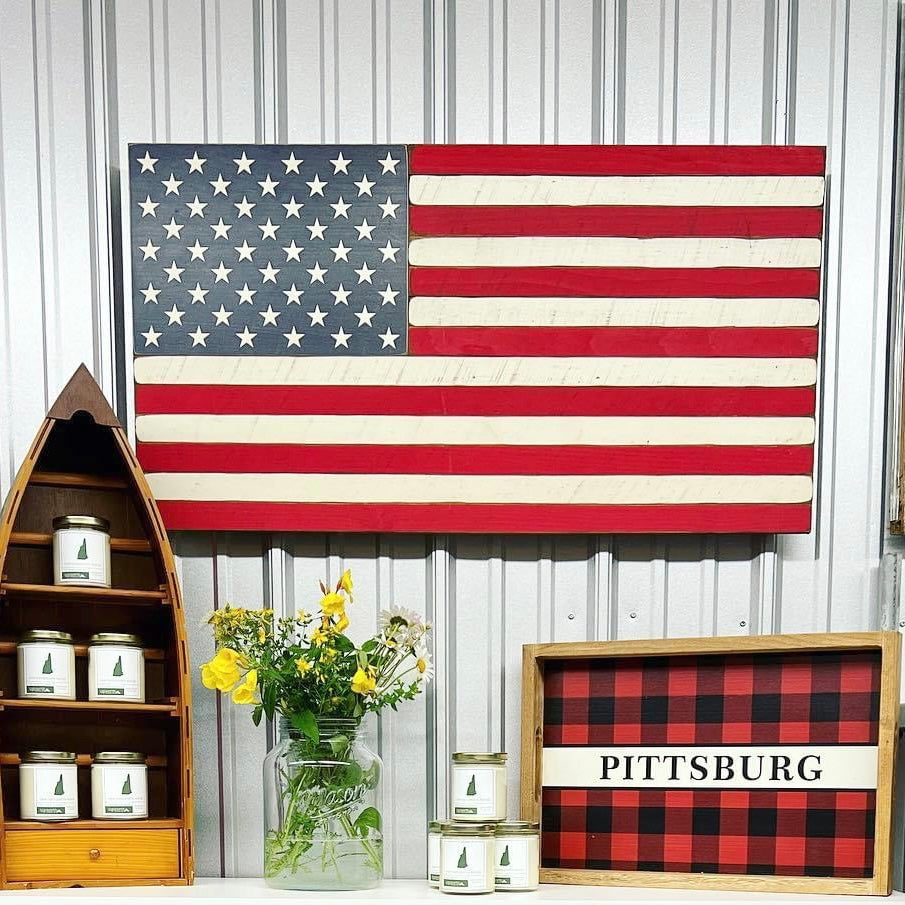 American Flag Solid Wood Sign – Up North NH